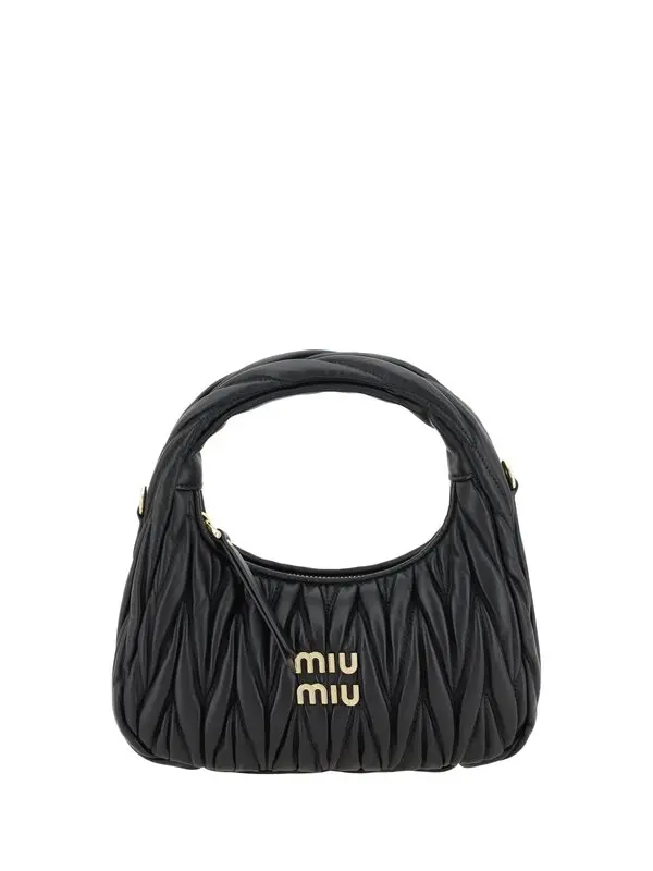 Miu Miu Matelassé Hobo Handbag - Black