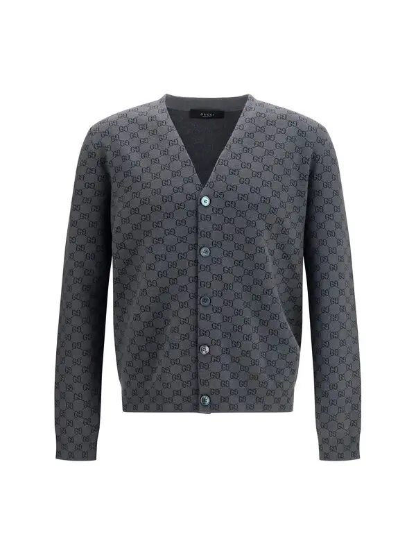 Gucci Silk And Wool Gg Print Cardigan - Gray