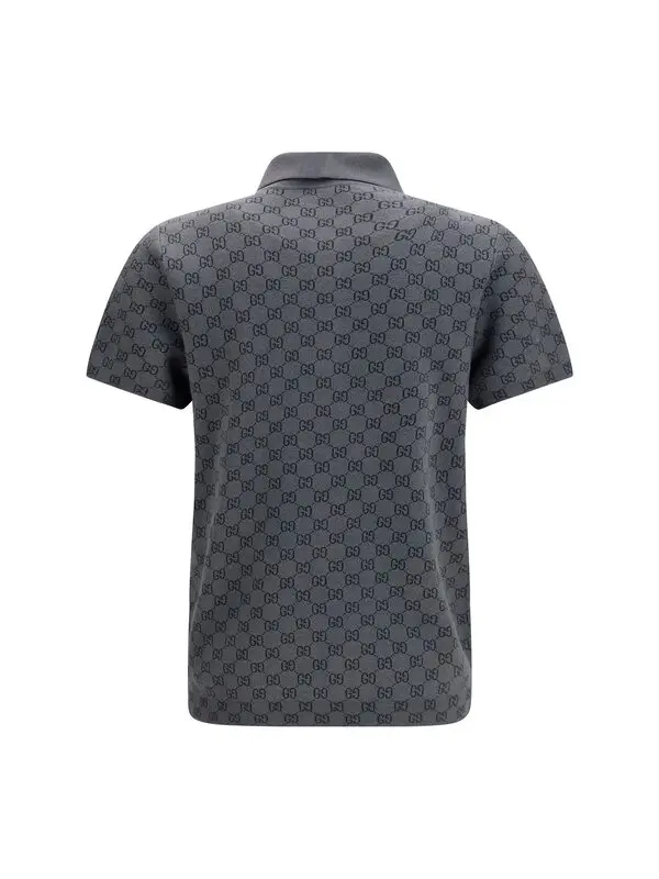 Gucci Gg Jacquard Wool And Silk Polo Shirt - Gray