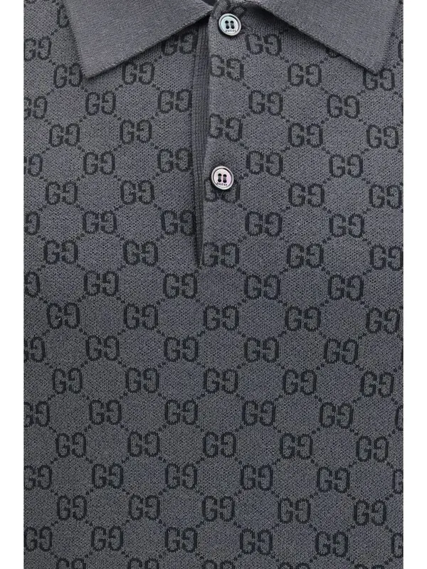 Gucci Gg Jacquard Wool And Silk Polo Shirt - Gray
