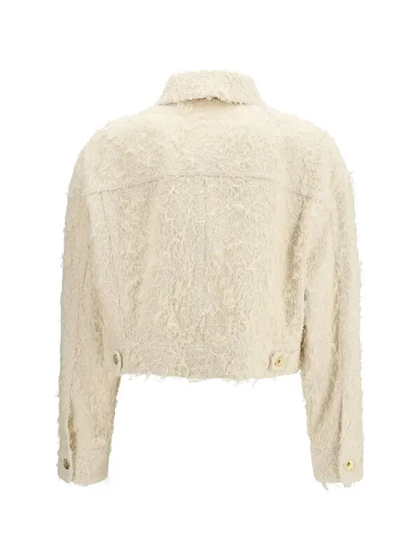 Brunello Cucinelli Fuzzy Dyed Denim Monili Embellished Cropped Jacket - Multicolor