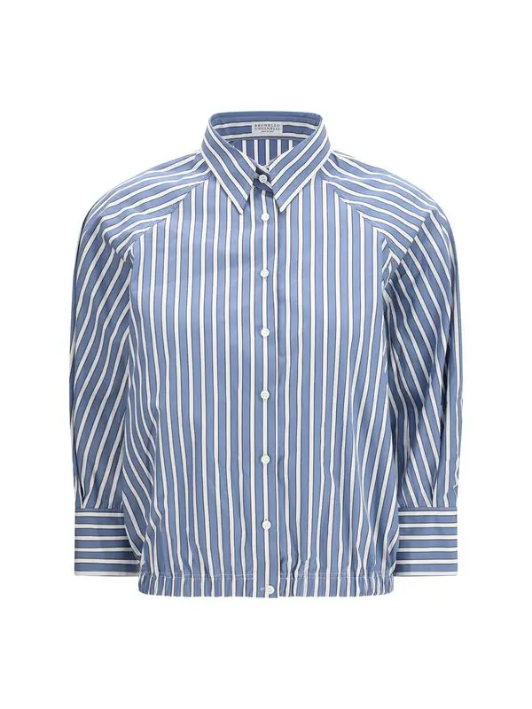 Brunello Cucinelli Striped Poplin Shirt - Blue