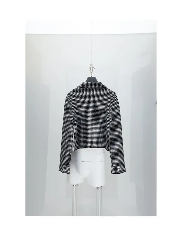 Dior Houndstooth And White Knit Jacket With Black Bow Detail