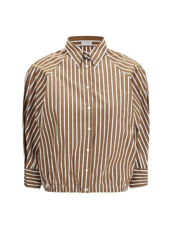Brunello Cucinelli Shadow Stripe Poplin Shirt - Brown