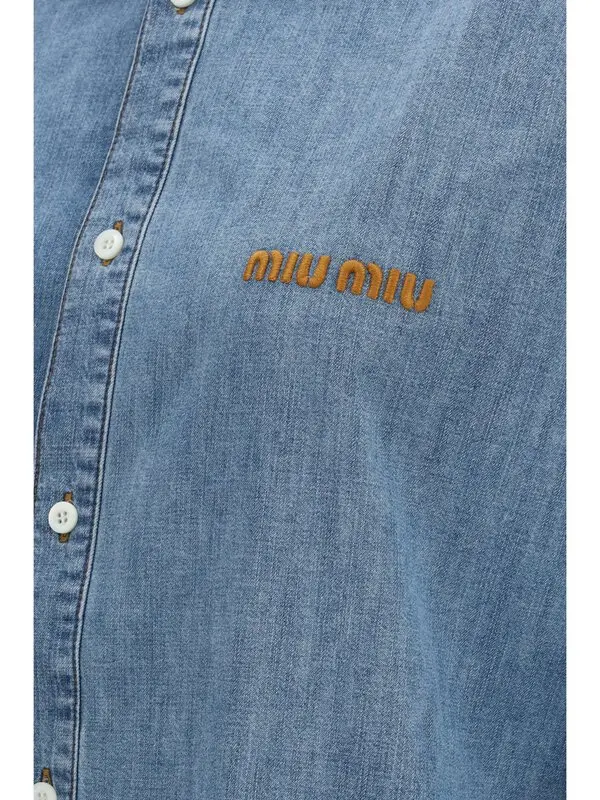 Miu Miu Chambray Shirt With Logo Detail - Blue