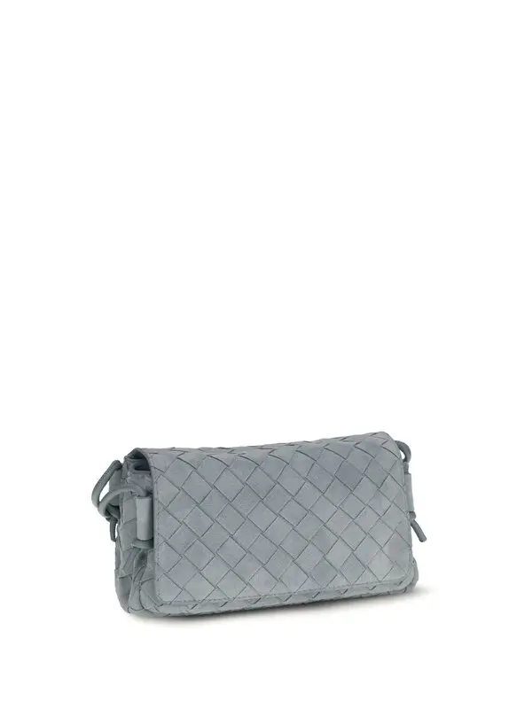 Bottega Veneta Suede Intrecciato Notturno Clutch - Blue