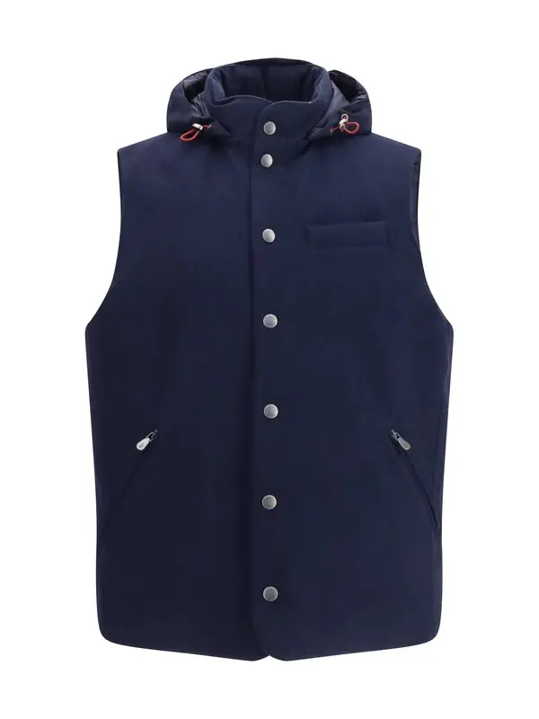 Brunello Cucinelli Wool Down Vest With Removable Hood - Blue