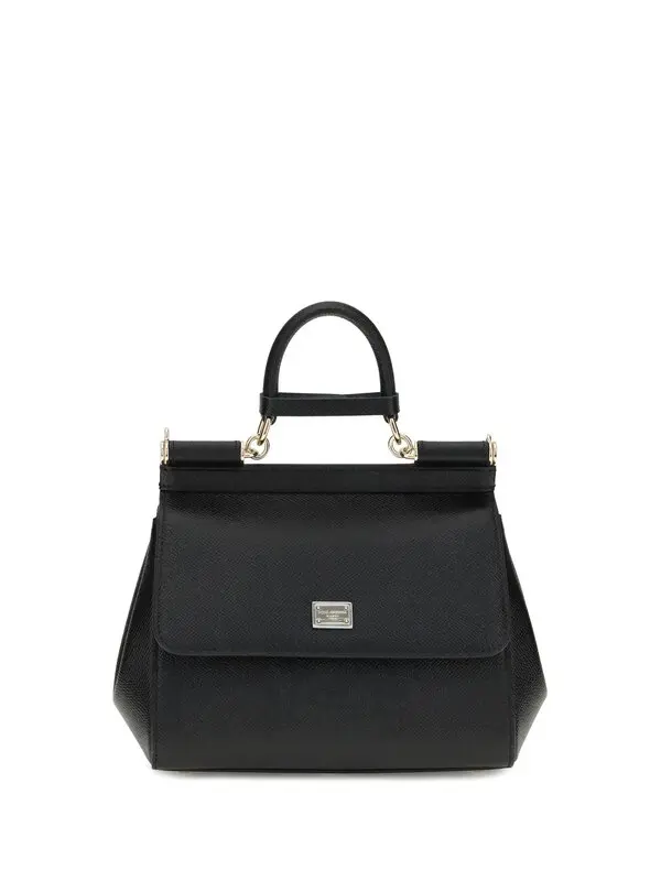 Dolce & Gabbana Leather Handbag With Top Handle And Shoulder Strap - Black