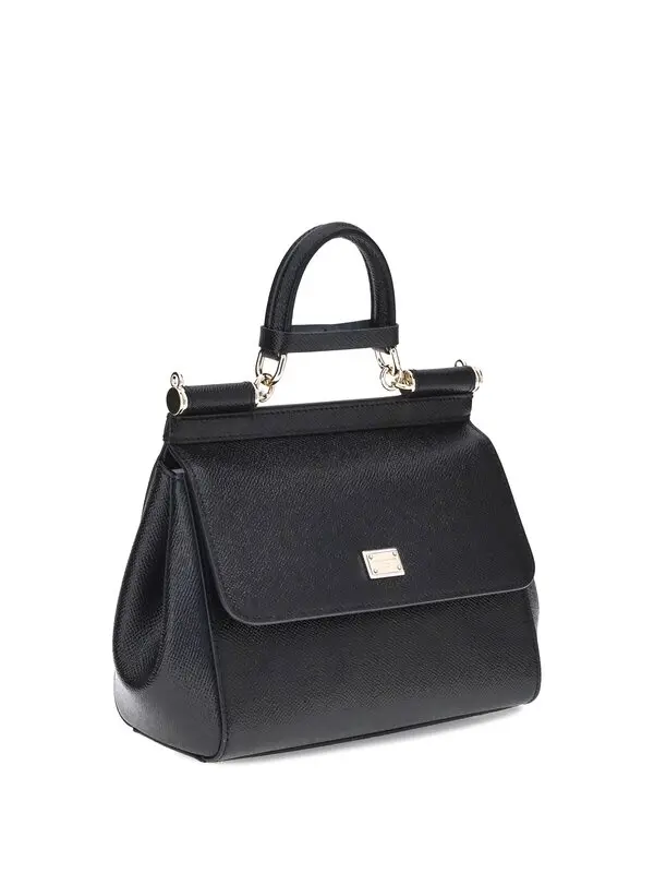 Dolce & Gabbana Leather Handbag With Top Handle And Shoulder Strap - Black