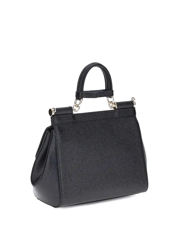 Dolce & Gabbana Leather Handbag With Top Handle And Shoulder Strap - Black