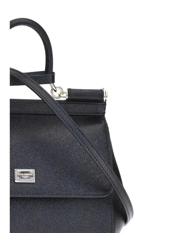 Dolce & Gabbana Leather Handbag With Top Handle And Shoulder Strap - Black