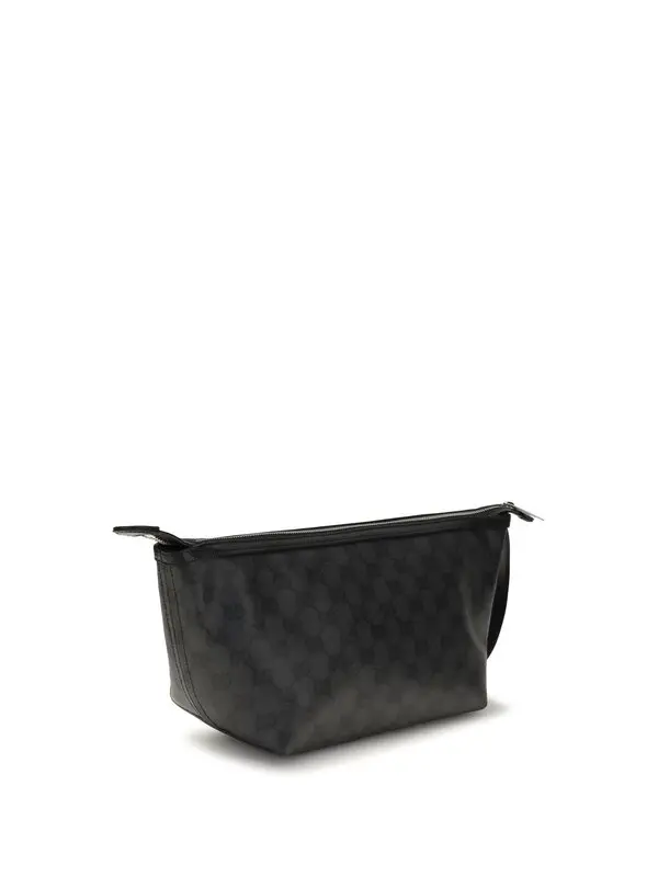 Gucci Small Essence Classic Pouch In Gg Fabric With Leather Trim