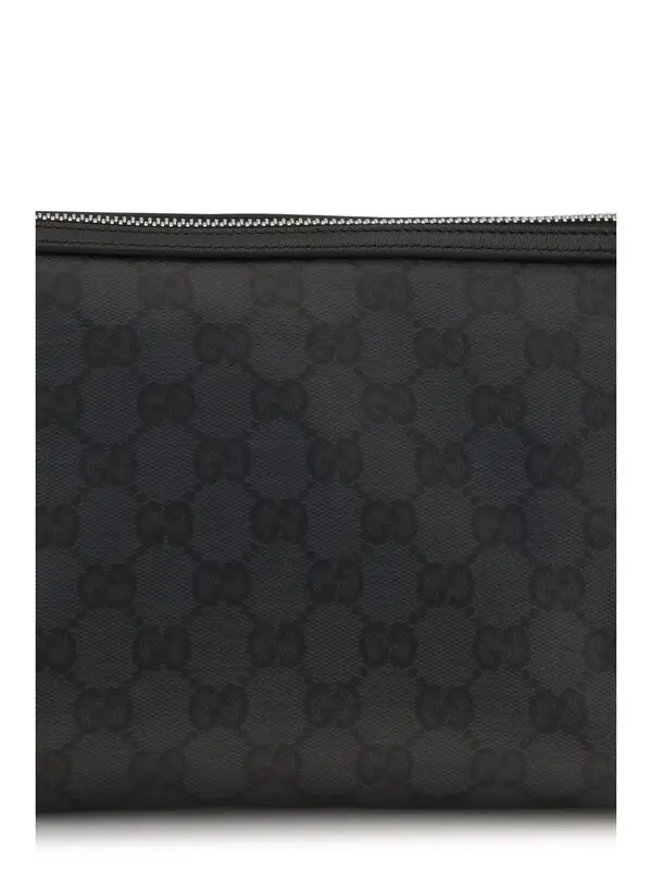 Gucci Small Essence Classic Pouch In Gg Fabric With Leather Trim