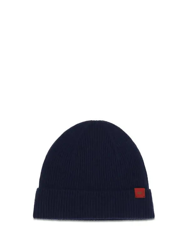 Kiton Wool Ribbed Beanie Hat - Blue