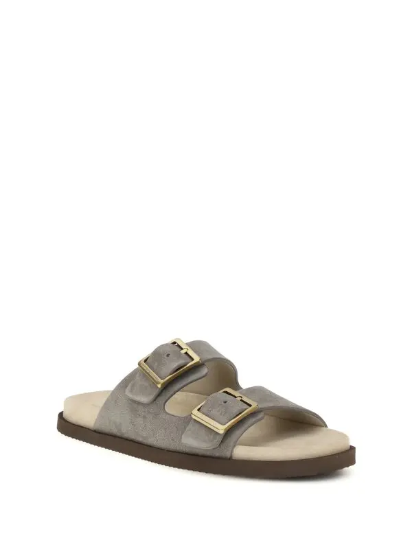 Brunello Cucinelli Suede Double Strap Sandals - Gray