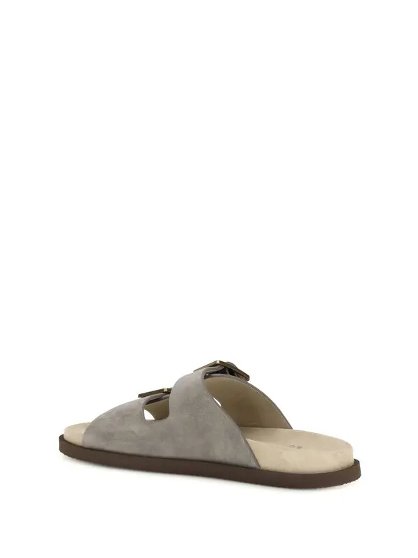 Brunello Cucinelli Suede Double Strap Sandals - Gray