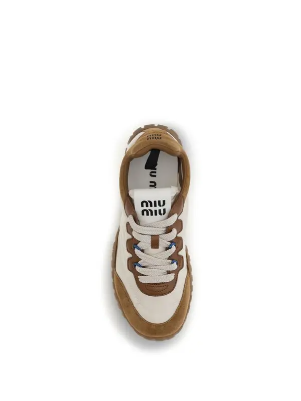 Miu Miu Fabric And Suede Lace-up Sneakers - Cream
