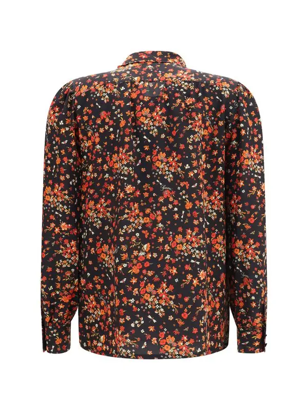 Gucci Silk Flora Print Shirt With Neck Bow