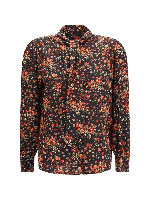 Gucci Silk Flora Print Shirt With Neck Bow - Multicolor