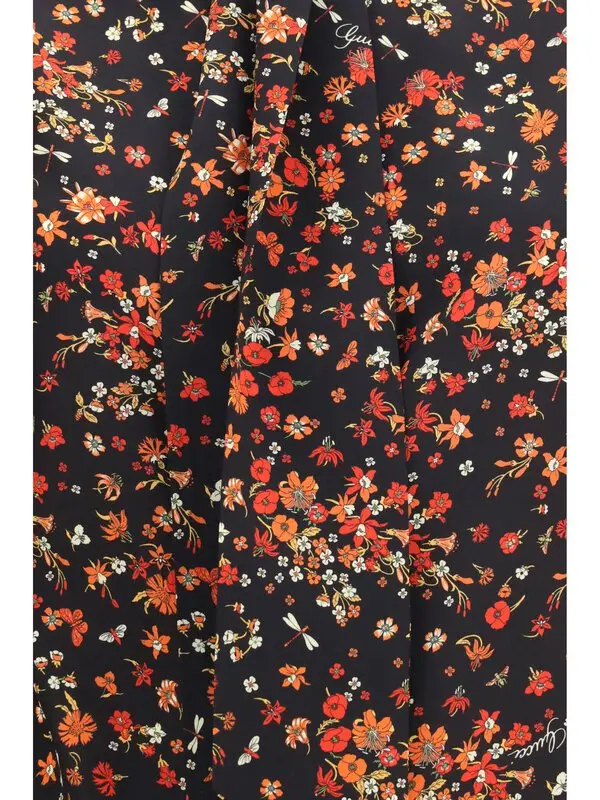 Gucci Silk Flora Print Shirt With Neck Bow - Multicolor