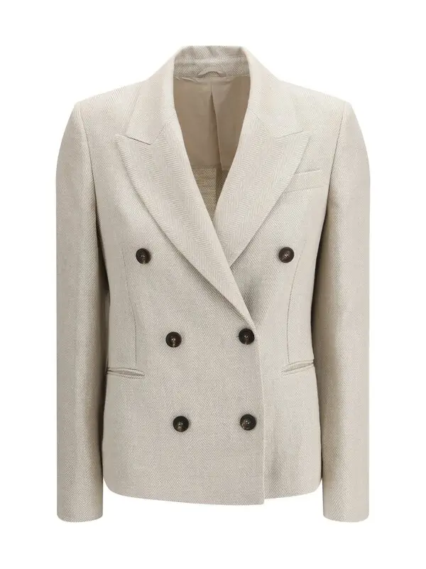Brunello Cucinelli Button Herringbone Blazer - Cream