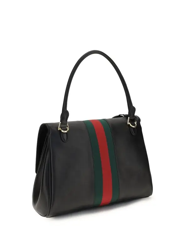 Gucci Medium Paparazzo Suede Handbag With Web Stripe And Horsebit Detail - Black