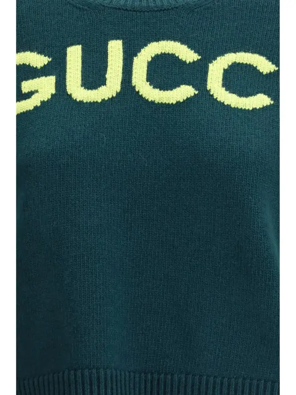Gucci Soft Wool Jumper With Intarsia Logo - Green