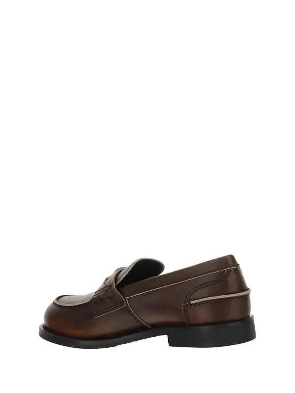 Miu Miu Leather Loafers With Raised Logo Detail - Brown