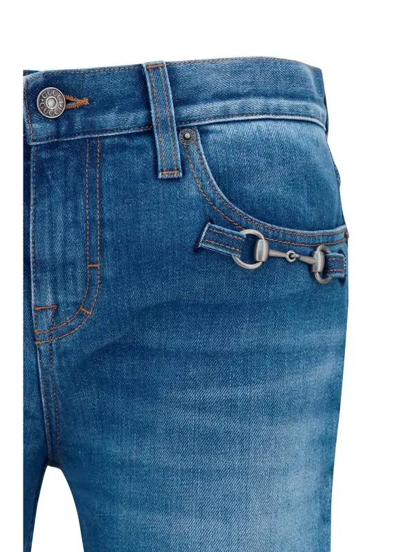 Gucci Stretch Cotton Jeans With Horsebit Detail