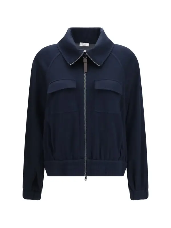 Brunello Cucinelli High-neck Zip-up Cotton And Silk Blend Sweatshirt - Blue