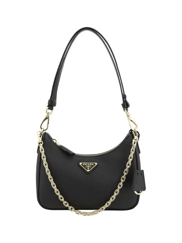 Prada Saffiano Leather Shoulder Bag With Chain Strap - Black