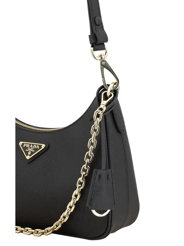 Prada Saffiano Leather Shoulder Bag With Chain Strap - Black