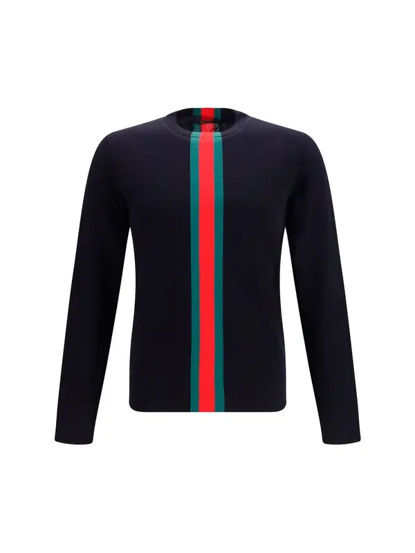 Gucci Knitted Cotton Sweater With Web Intarsia - Blue