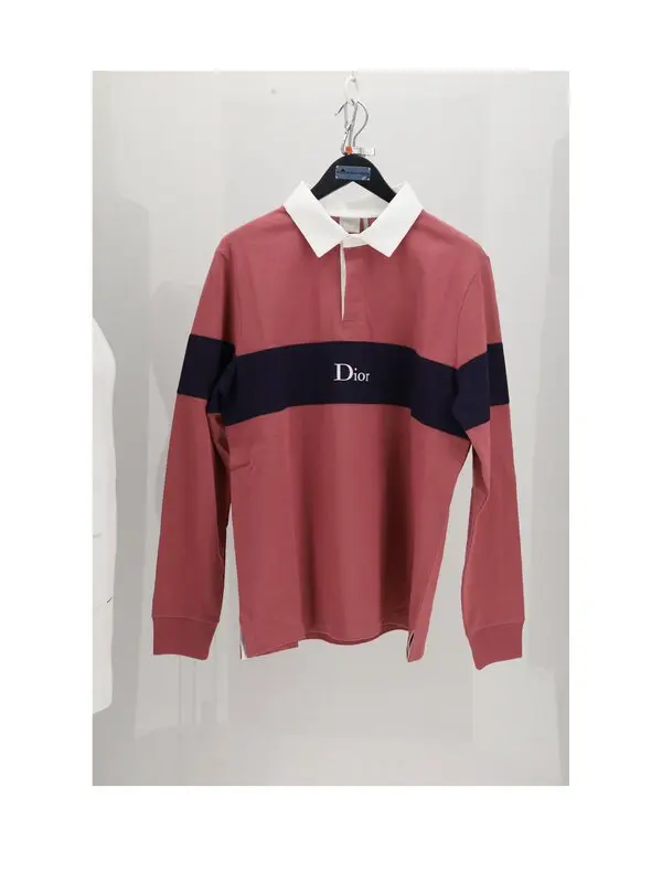 Dior Polo Jersey Rosa Con Stripe Blu - Multicolor