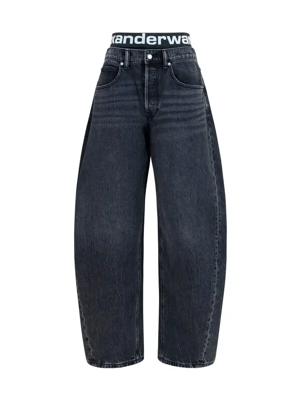 Alexander Wang Blow-up Jeans With Logo Waistband - Gray