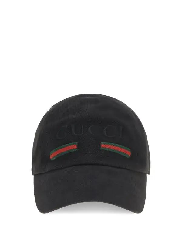 Gucci Cotton Baseball Cap With Web And Gg Embroidery - Black