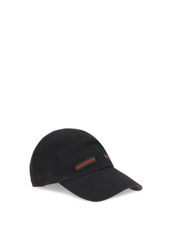 Gucci Cotton Baseball Cap With Web And Gg Embroidery - Black