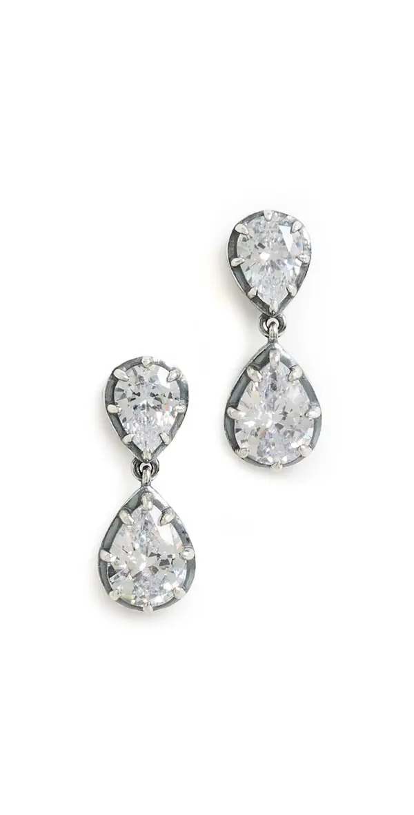 ADINA EDEN Cubic Zirconia Double Pear Encased Drop Stud Earrings - Silver