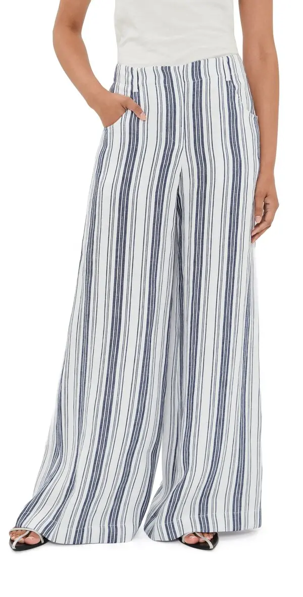 TWP Demie Striped Wide Leg Pants - Ivory/navy