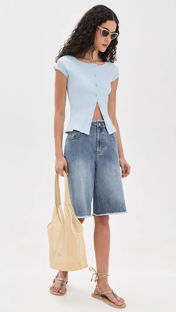 Free People Ribbed Scalloped Trim Cardigan
