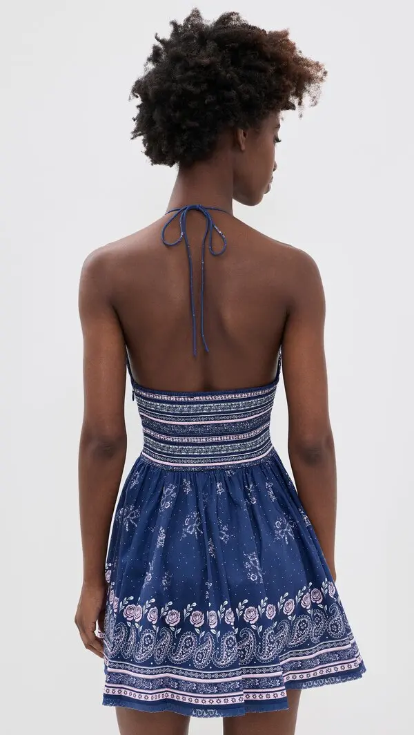 LoveShackFancy Arletta Bandana Print Halterneck Mini Dress - Midnight Harbor