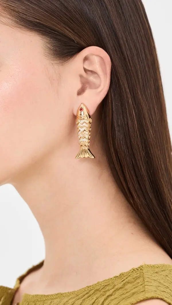 Madewell Gold Plated Fish Statement Stud Earrings