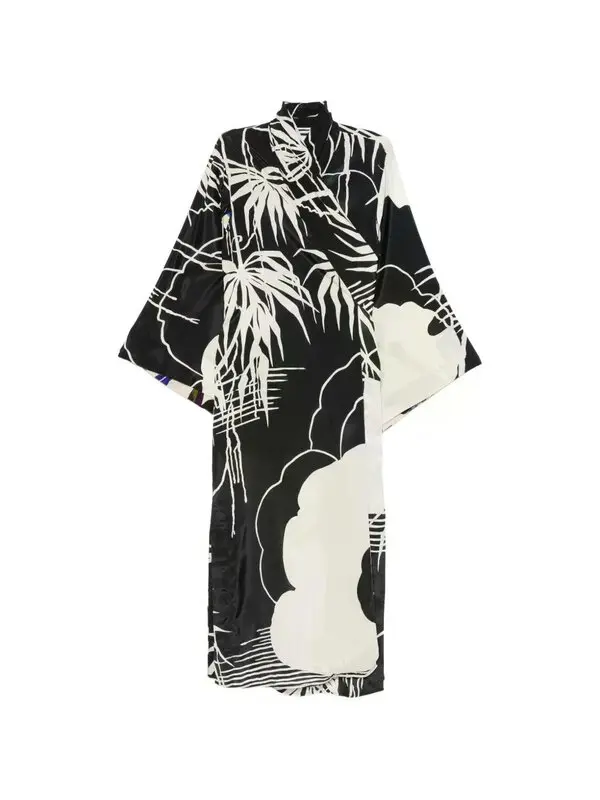 PSOPHIA Leaf-print Wrap Kimono - Black