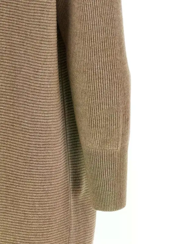 Brunello Cucinelli Beige Ribbed Knit Dress With Monile Embellished Collar