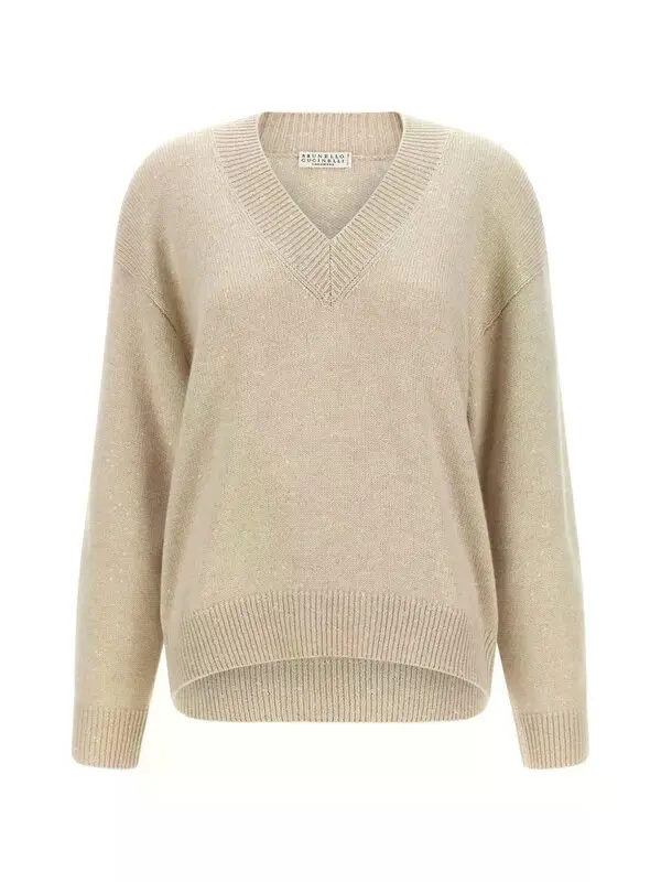 Brunello Cucinelli Sequin-appliqué V-neck Sweater - Neutrals