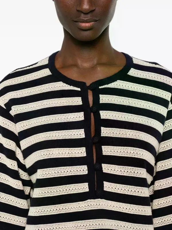 FRAME Striped Pointelle-knit Sweater