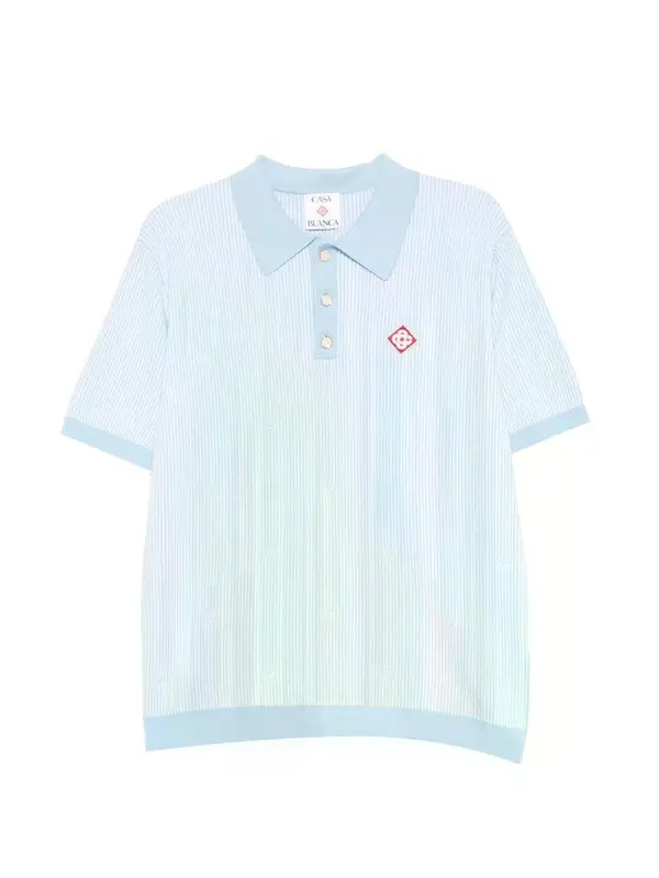 Casablanca Monogram-jacquard Striped Polo Shirt - Blue
