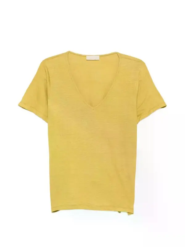 Momoni V-neck Short-sleeved Linen T-shirt - Yellow
