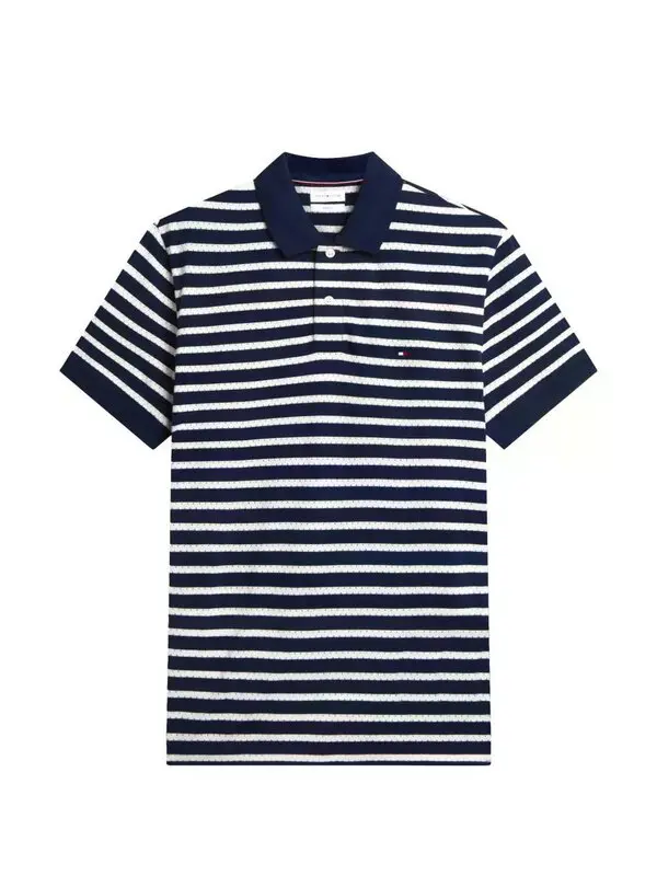 Tommy Hilfiger Striped-print Logo-embroidered Polo Shirt - Blue