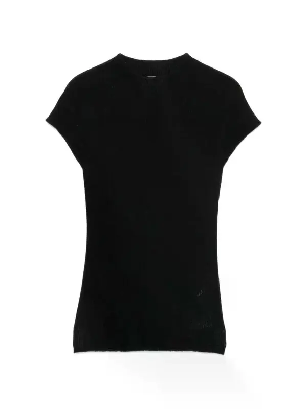 Momoni Ribbed Knit Cap-sleeve Wool T-shirt - Black